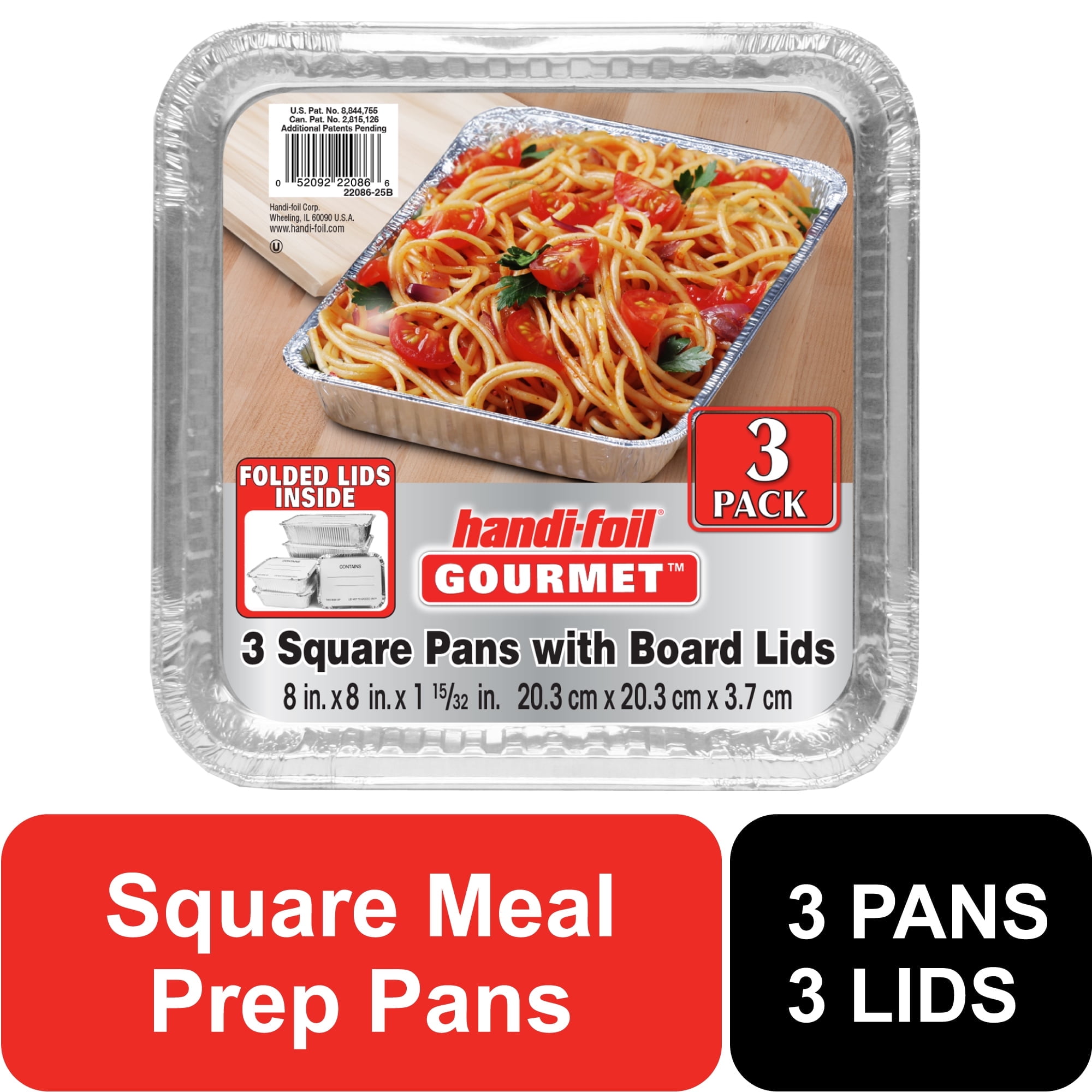 Handi-Foil Square 8" Aluminum Meal Prep Pans with Folded Lids, 3 Count ...