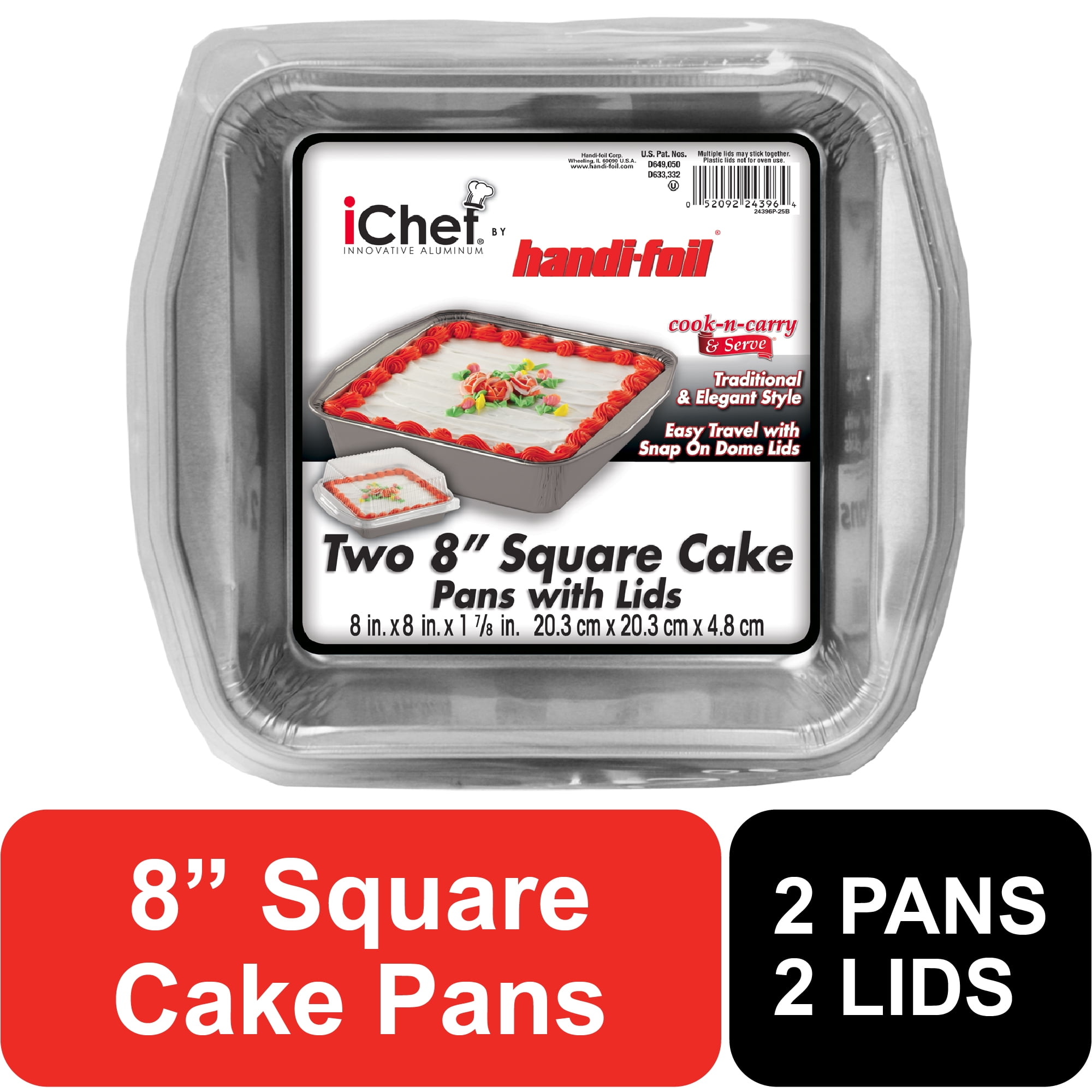 Handi-Foil iChef Cook-n-Carry Square Aluminum Cake Pans with Lids, 8 x ...