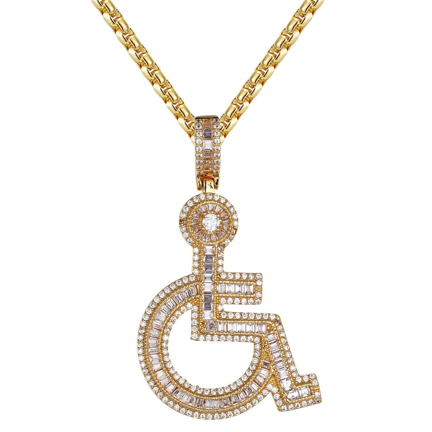 Handicap Sign Wheelchair Emoji Baguette Gold Tone Pendant - Walmart.com