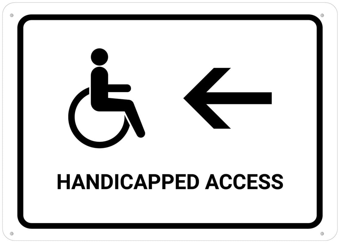 Handicapped Access With Left Arrow White Sign Outdoor Metal Sign - 12 X ...