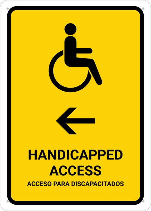 Handicapped Access With Left Arrow Yellow Bilingual Spanish Portrait ...