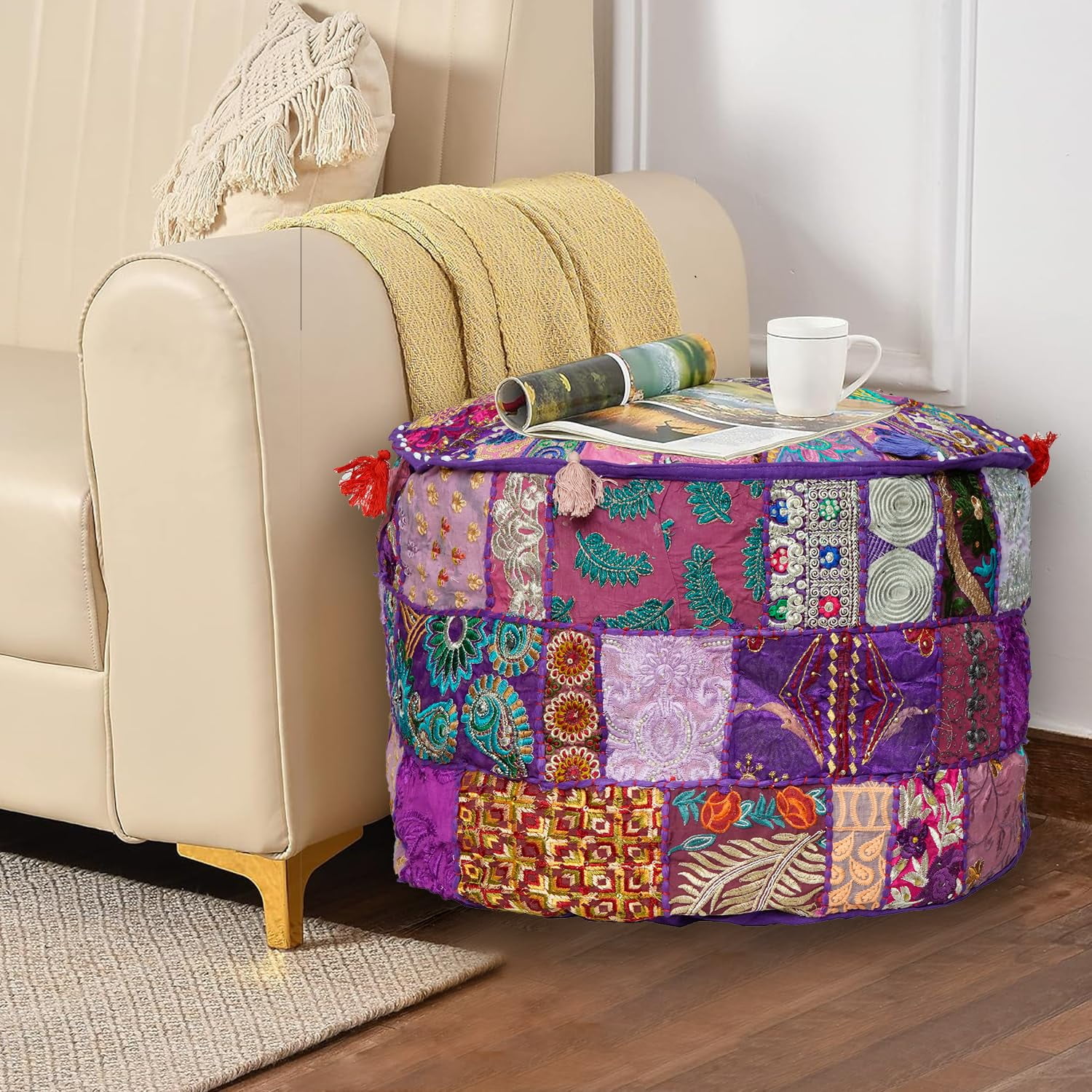 Handicraft Bazarr Ottoman Pouffe Cover Patchwork Cotton Seating Stool Pouffe Home Decor Bean Bag ...