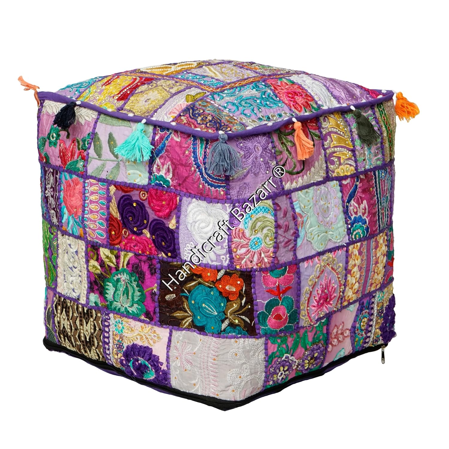 Handicraft Bazarr Storage Bean Bag Ottoman Throw Cotton Patchwork Pouf ...