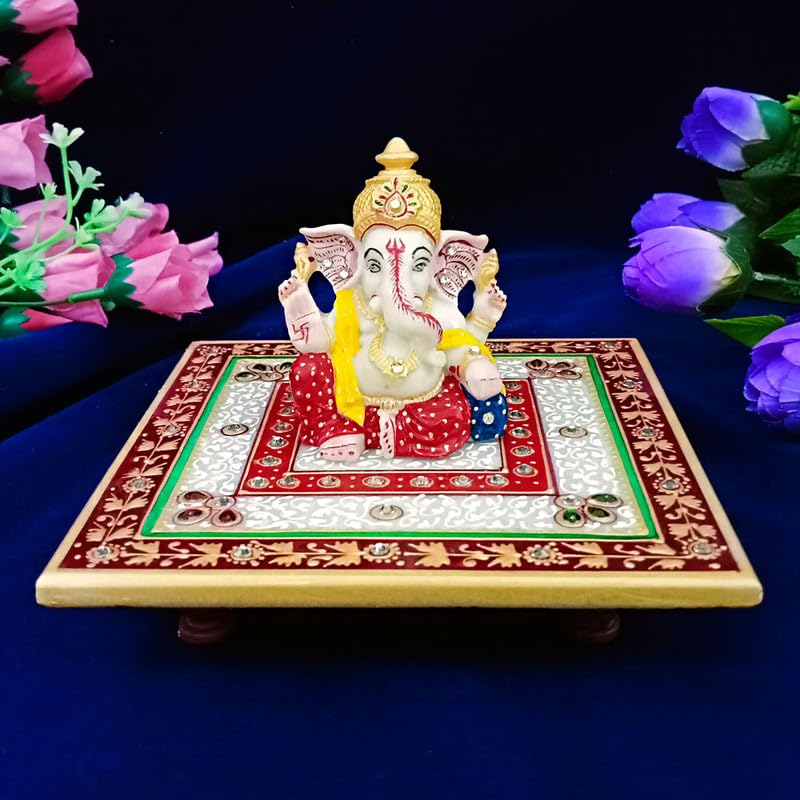 Handicraft Kingdom Artisanal Marble Pooja Chowki Ganesh Set Exquisite ...