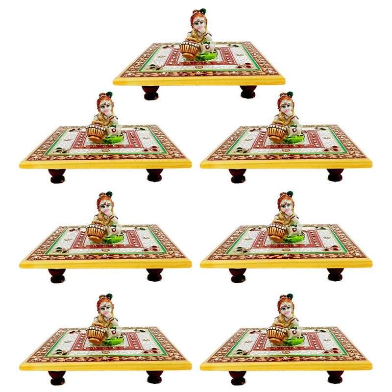 Handicraft Kingdom Chowki Krishan for Puja Mandir Floral Art Design ...