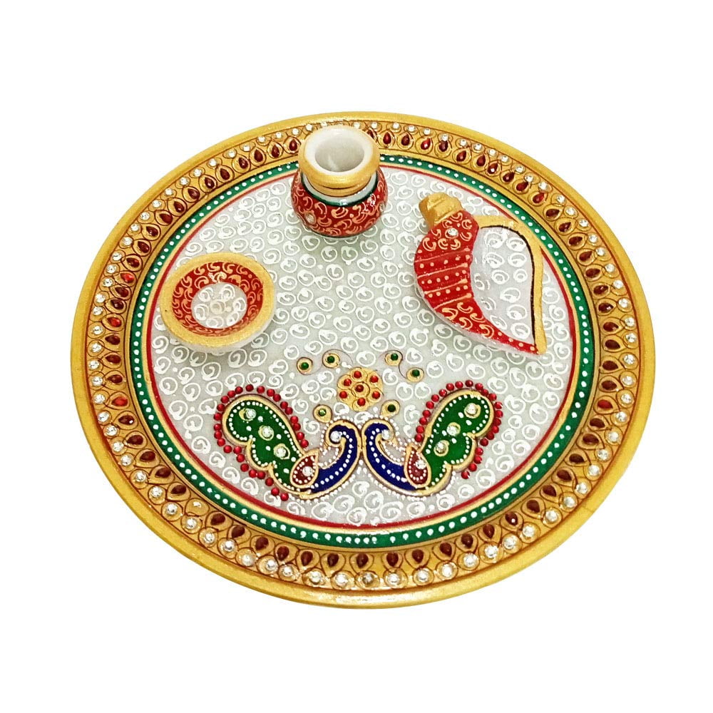 Handicraft Kingdom Marble Pooja Thali Set for Home Dcor Mandir Office ...
