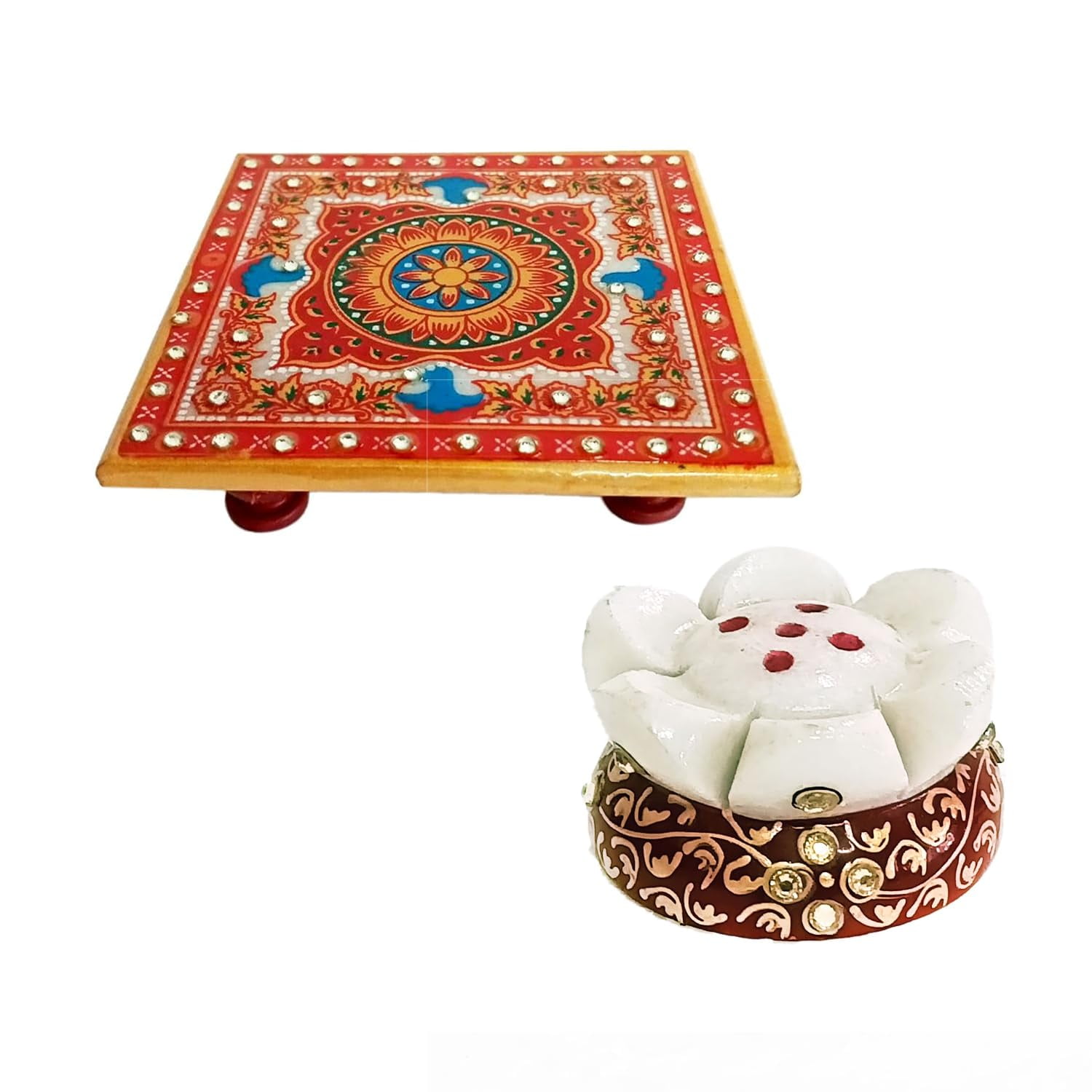 Handicraft Kingdom Premium Square Marble Pooja Chowki for God Idols ...