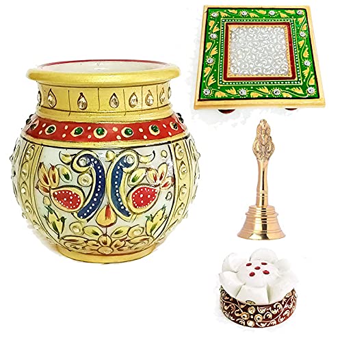 Handicraft Kingdom Puja Accessories For Home Mandir Marble Lota Chowki ...