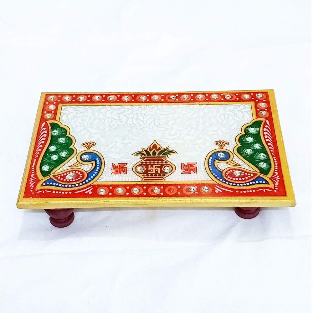 Handicraft Kingdom Puja Table Chowki Small Premium Rectangle Marble ...