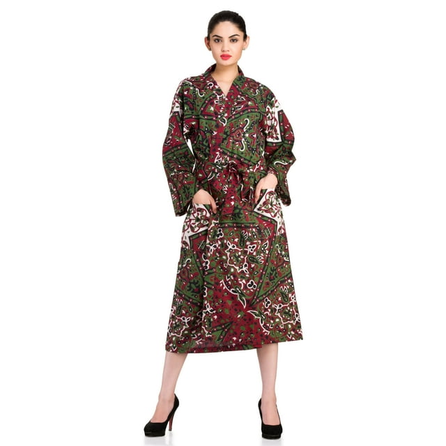 Handicraft-Palace Green Star Mandala Printed Robe Sleep Night Gown Pool ...