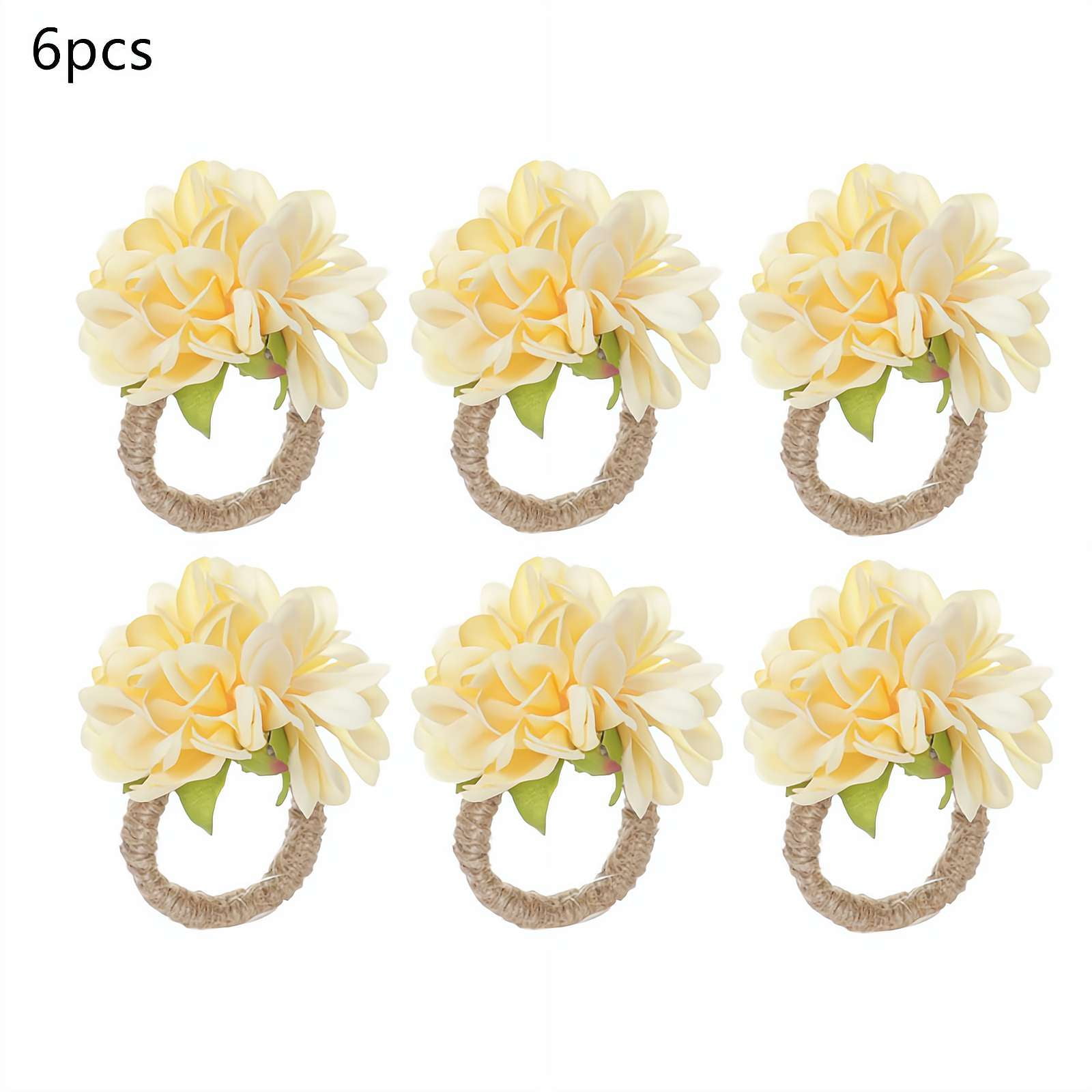 Handicraft Rose Flower Napkin Rings Set of 6, Rustic Rose Flower Napkin ...