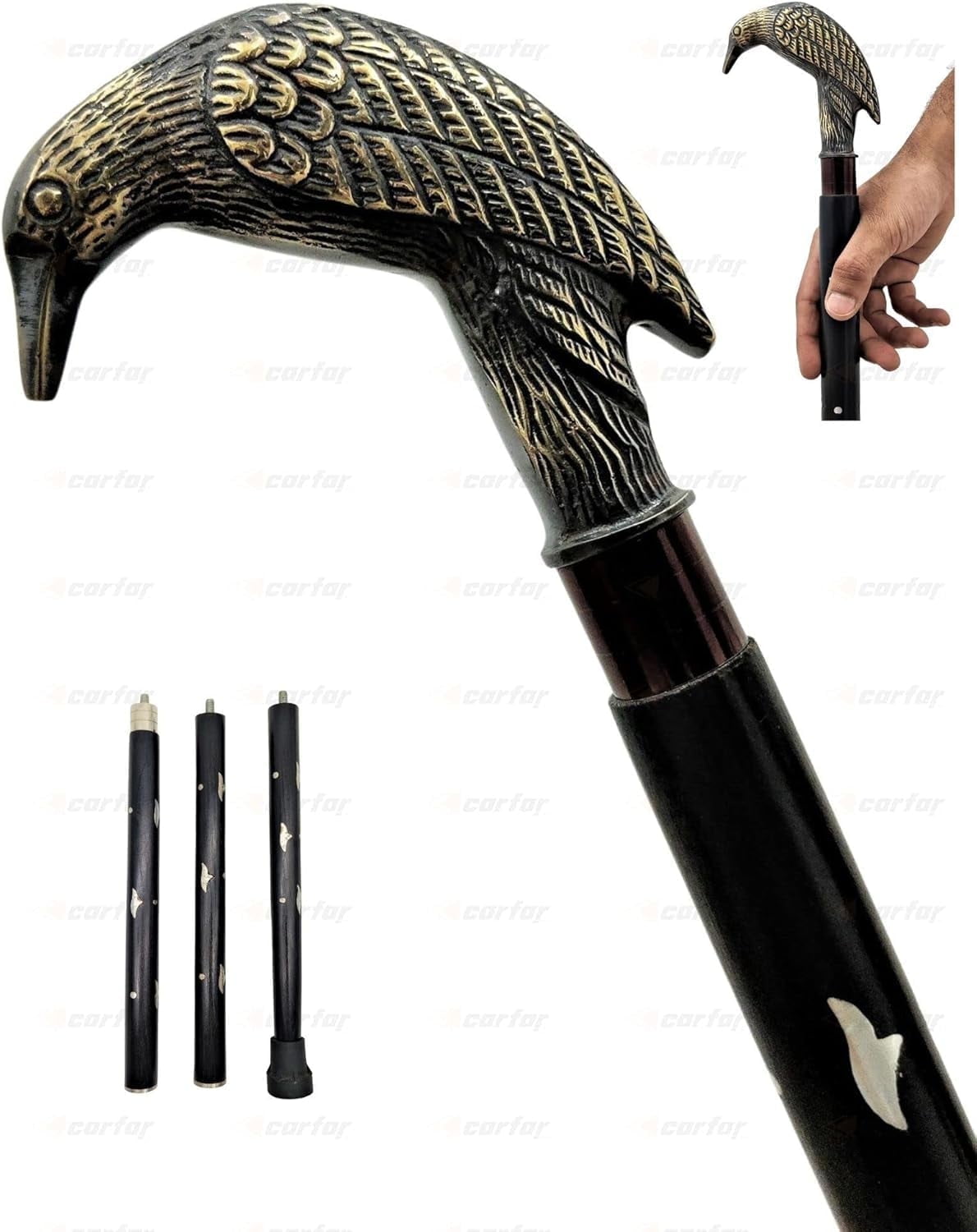 Handicrafts Antique Black Solid Brass Walking Hand Cane Stick Designer ...