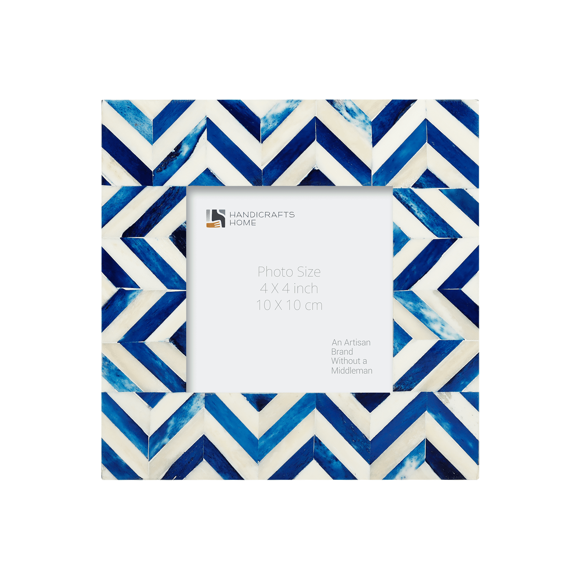 4x4 Blue Chevron Picture Frame Vintage Handmade Bone Inlay Wood ...
