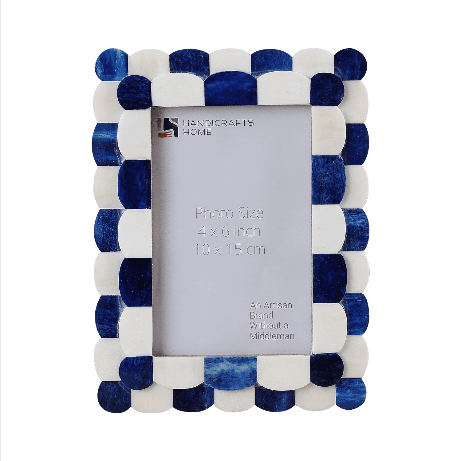 Handicrafts Home 4x6 Picture Frame Blue & White, Scalloped Bone Inlay ...