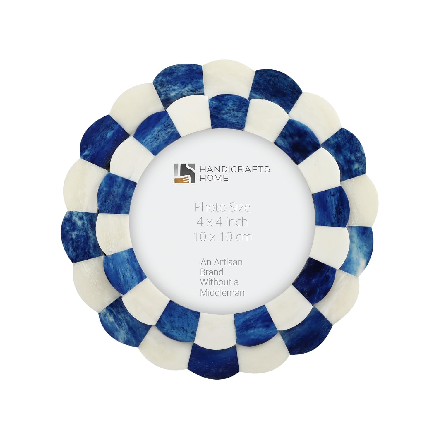 Handicrafts Home 4x4 Round Photo Frame - Handmade Gift, Blue & White ...