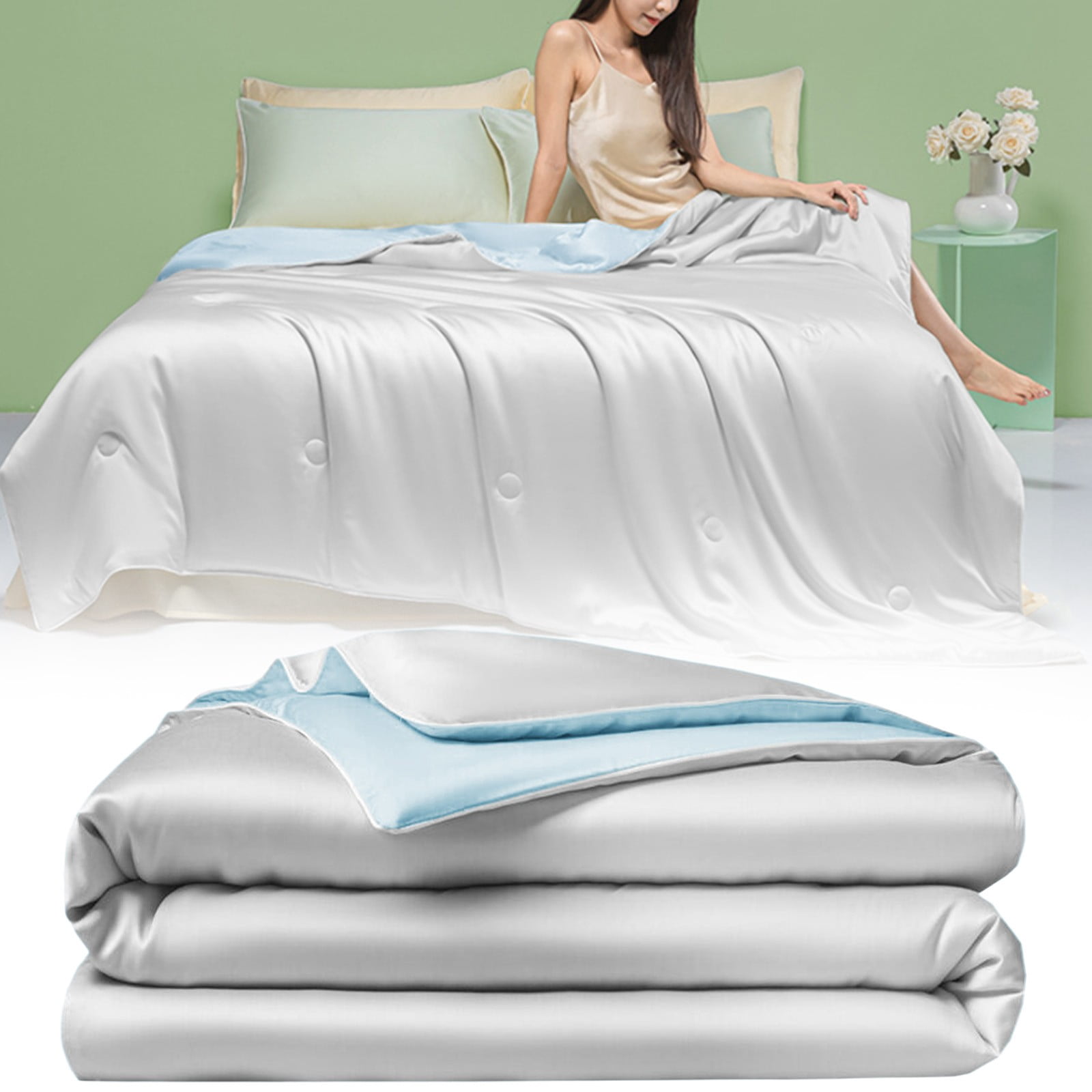 Handied Clearance Summer Ice silk Cool Quilt: Noble White + Fruit ...
