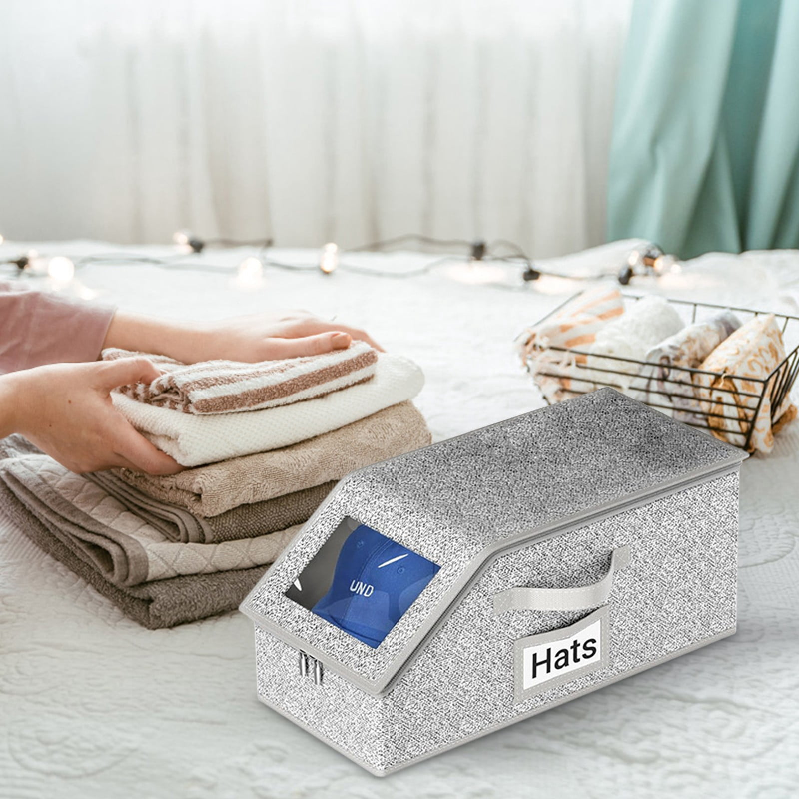 Handied Non-woven fabric storage box with zipper cover Stackable Hat ...