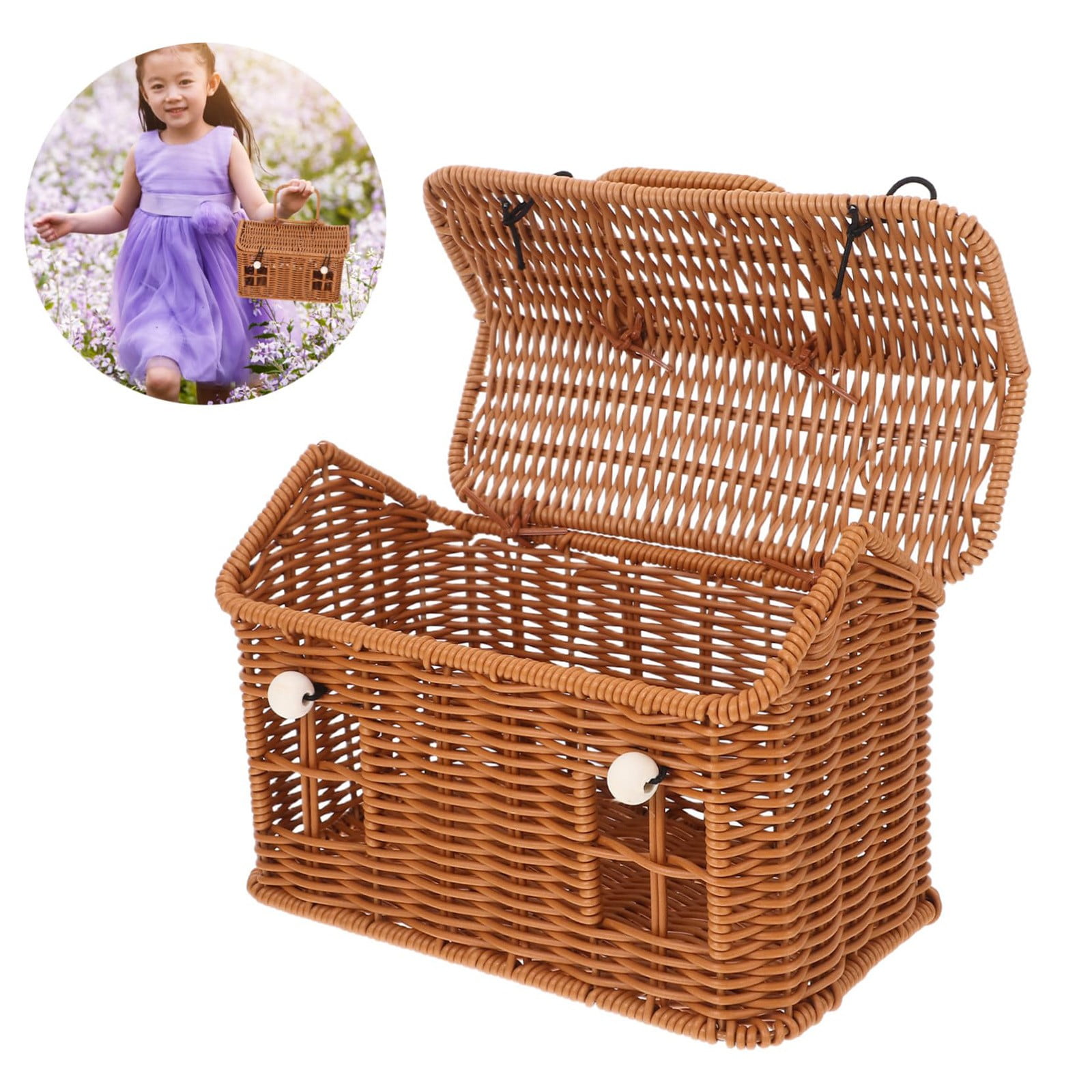 Handied Wicker Storage Basket with Lid, Natural Seagrass Storage ...
