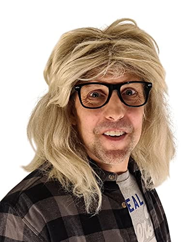 HandinHandCreations Garth Wig and Glasses Costume Set Blonde Mullet for ...