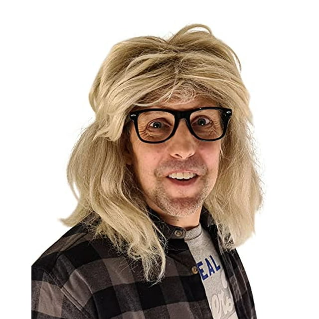HandinHandCreations Garth Wig and Glasses Costume Set Blonde Mullet for ...
