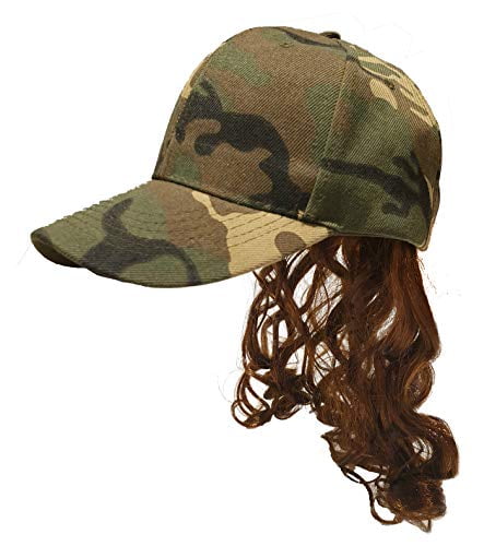 HandinHandCreations Mullet Camo Hat with Attached Brown Hair Wig for an ...