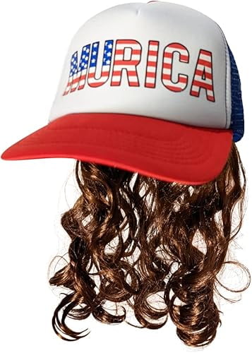 HandinHandCreations USA Mullet Hat Brown Wig Murica 4th of July All ...
