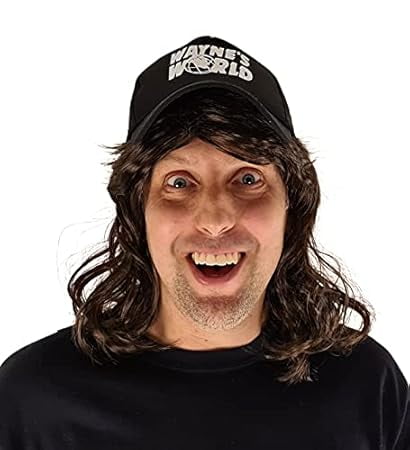HandinHandCreations Wayne's Costume Set Black Mullet Wig and Waynes Hat ...