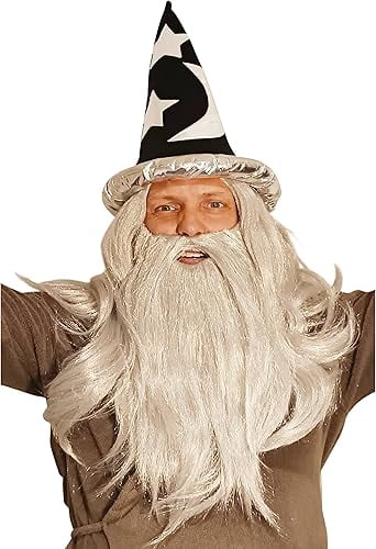 HandinHandCreations Wizard Wig and Long Beard with Wizard Sorcerer ...