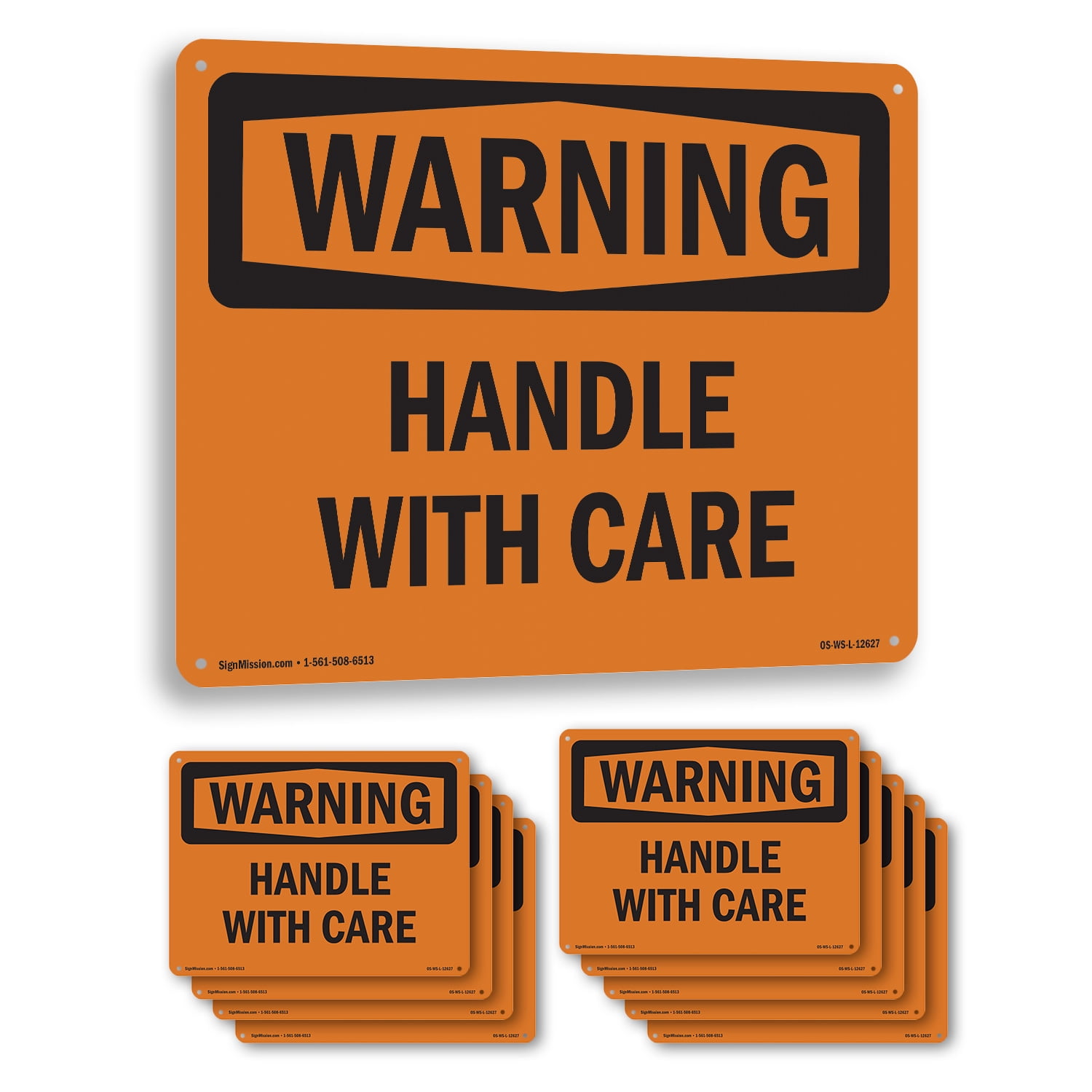 Handle With Care OSHA WARNING Aluminum Sign 24 Inch x 18 Inch - 10 Pack ...