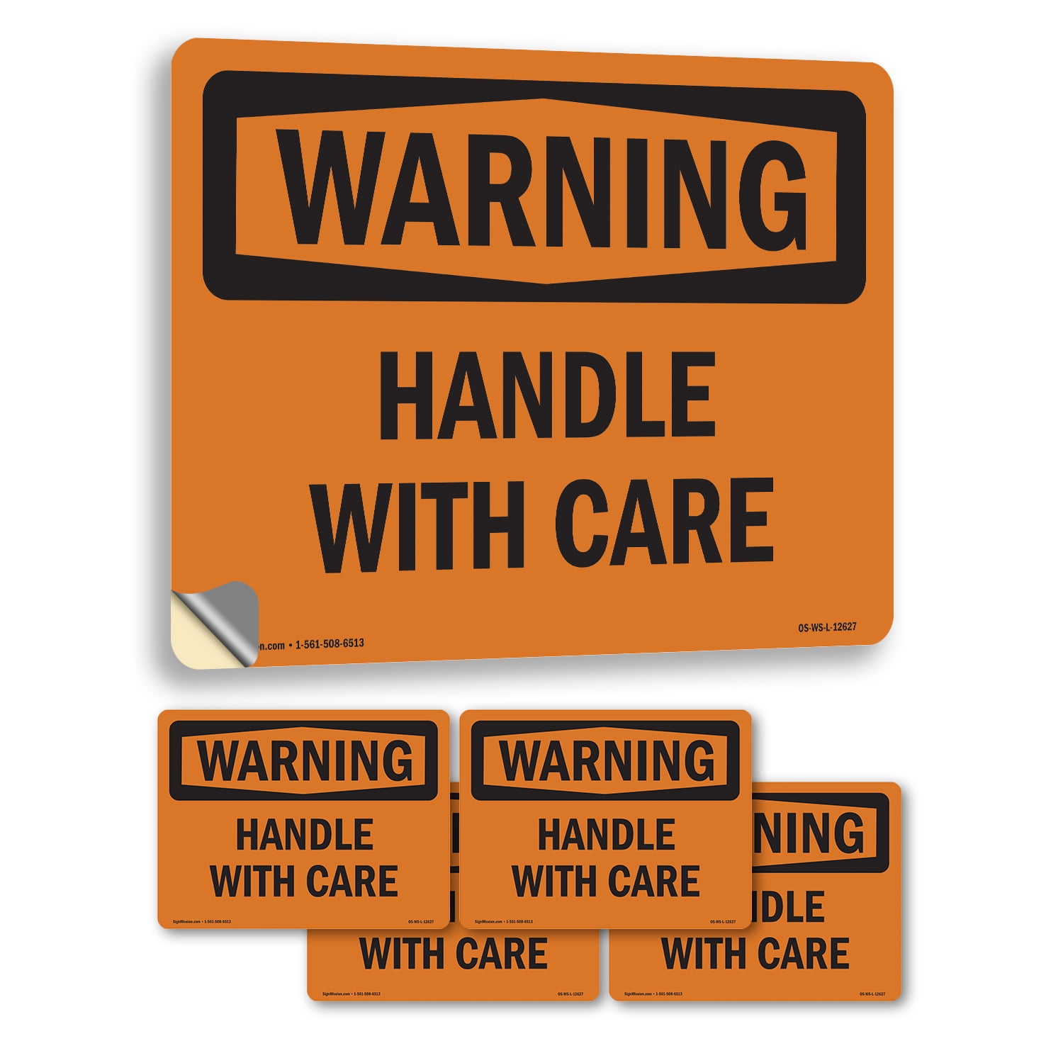 Handle With Care OSHA WARNING Vinyl Decal Label 24 Inch x 18 Inch - 5 ...