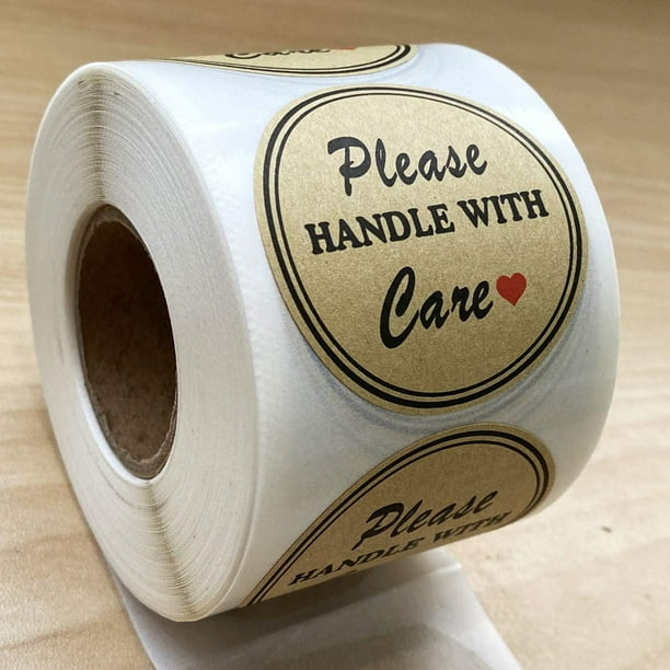 Handle with Care Stickers,2 inch Kraft Paper Shipping Fragile Warning ...
