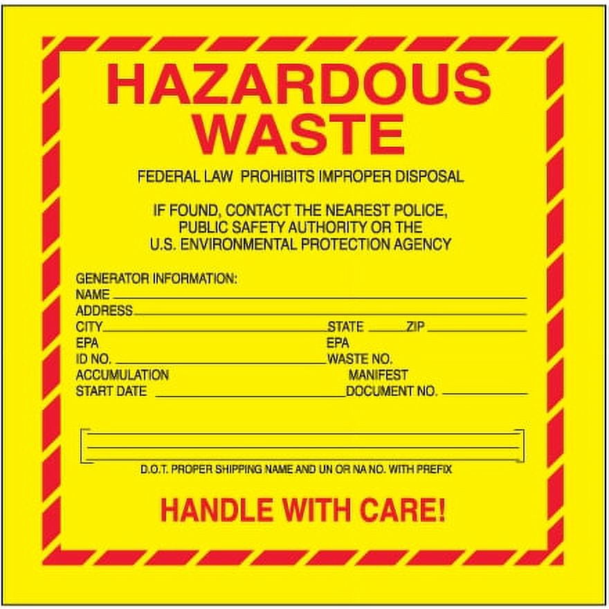 Handle with Caution: 6x6" - "Hazardous Waste - Standard" - 500/Roll ...