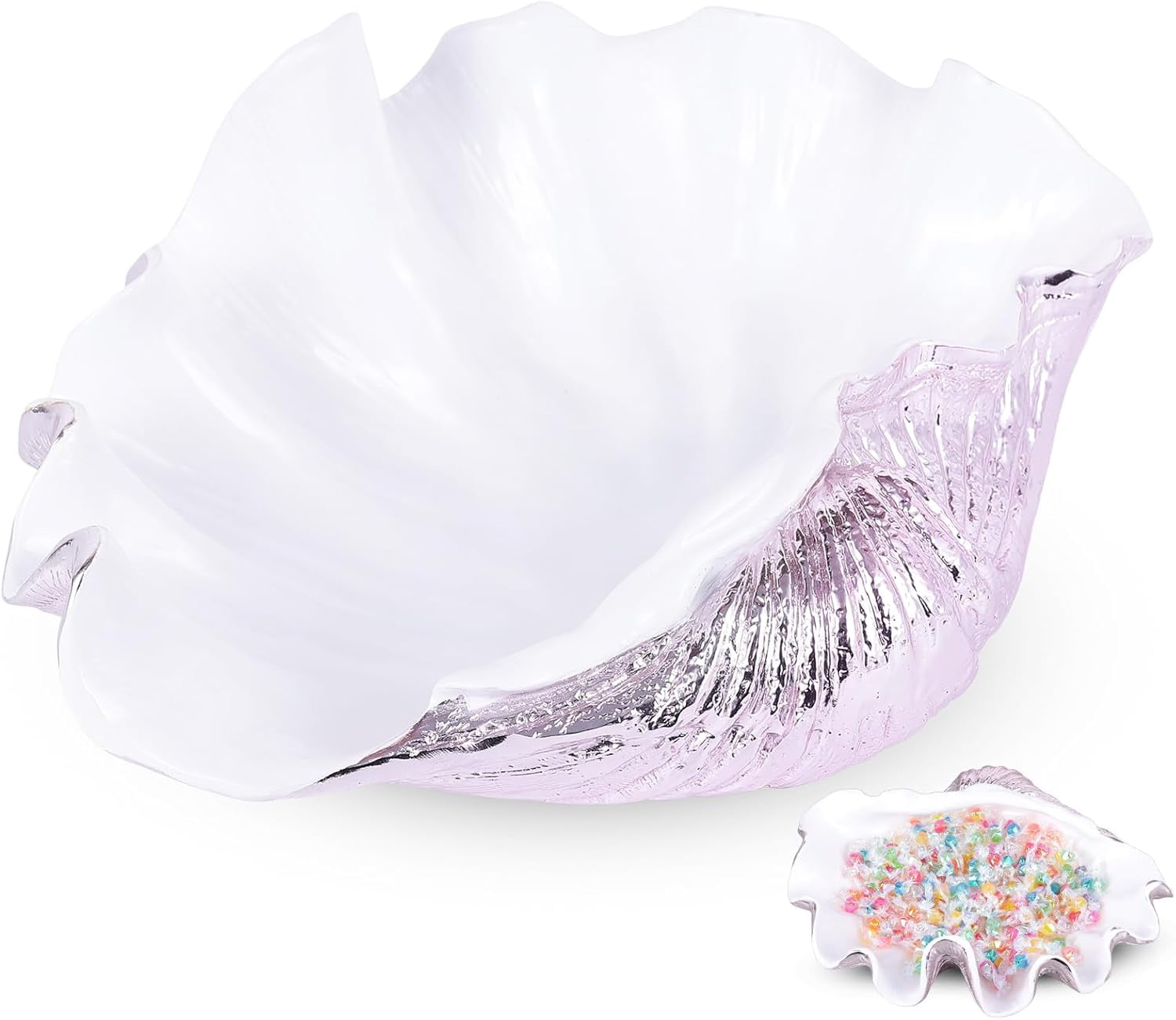 Handmade 14.5 in Resin Seashell Storage Bowl, Large Rose Clam Shell ...