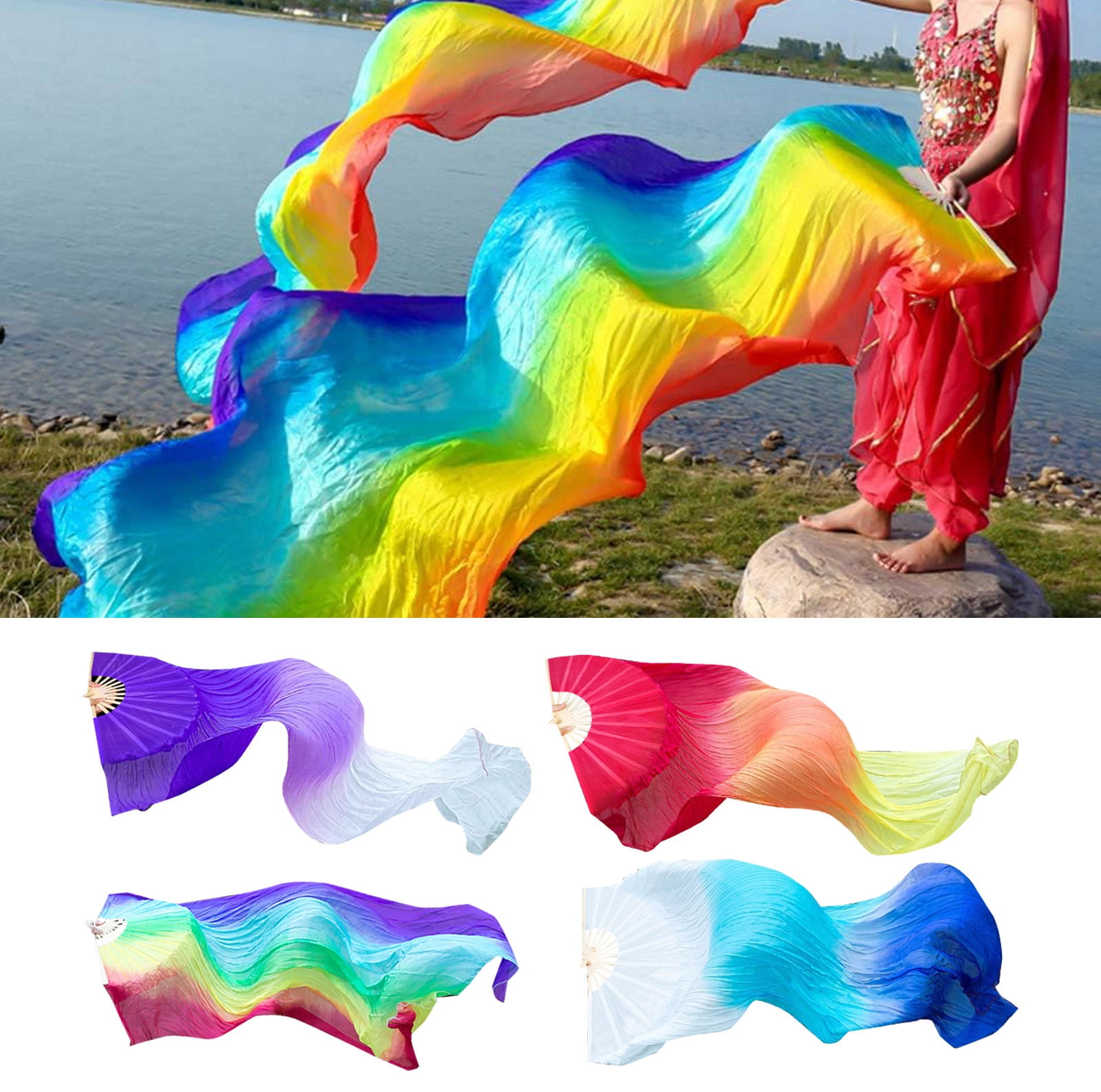 Handmade 180cm Silk Belly Dance Fan Colorful Lightweight Folding ...