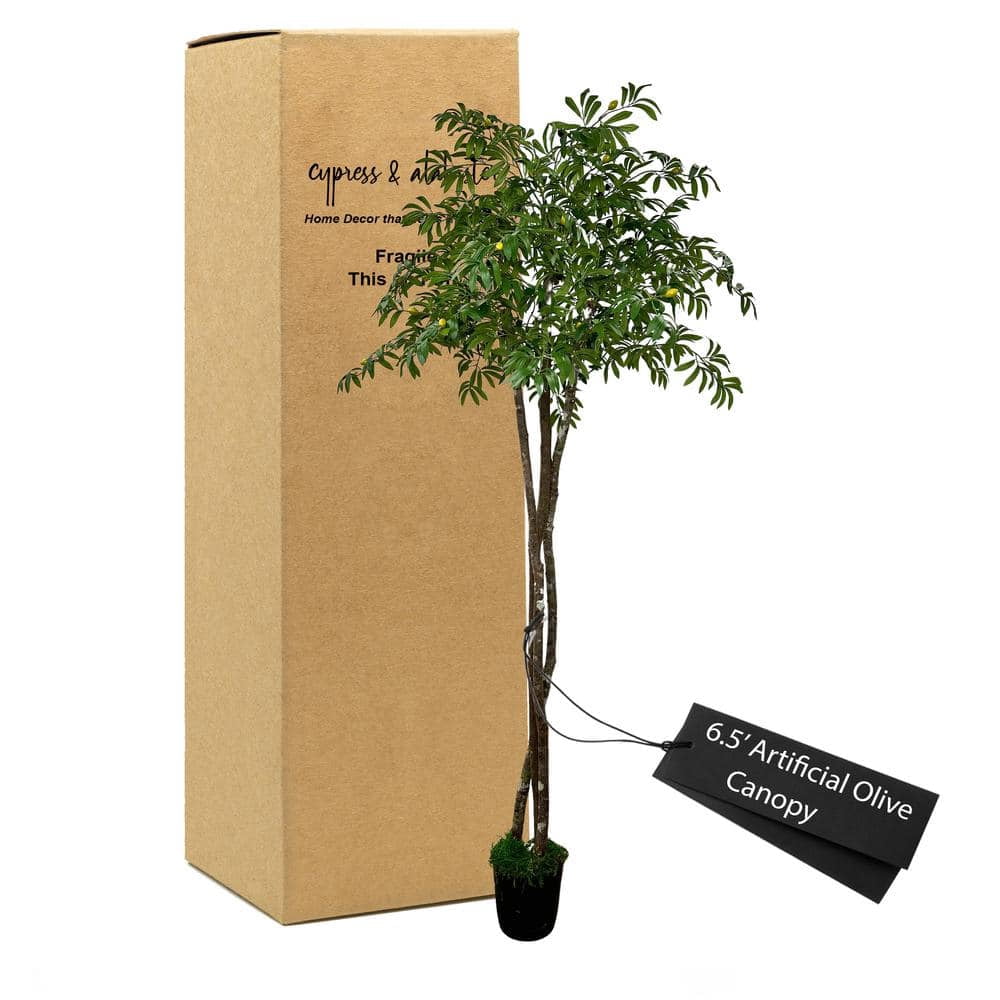 Handmade 6 .5 ft. Artificial Olive Canopy Tree in Home Basics Plastic ...