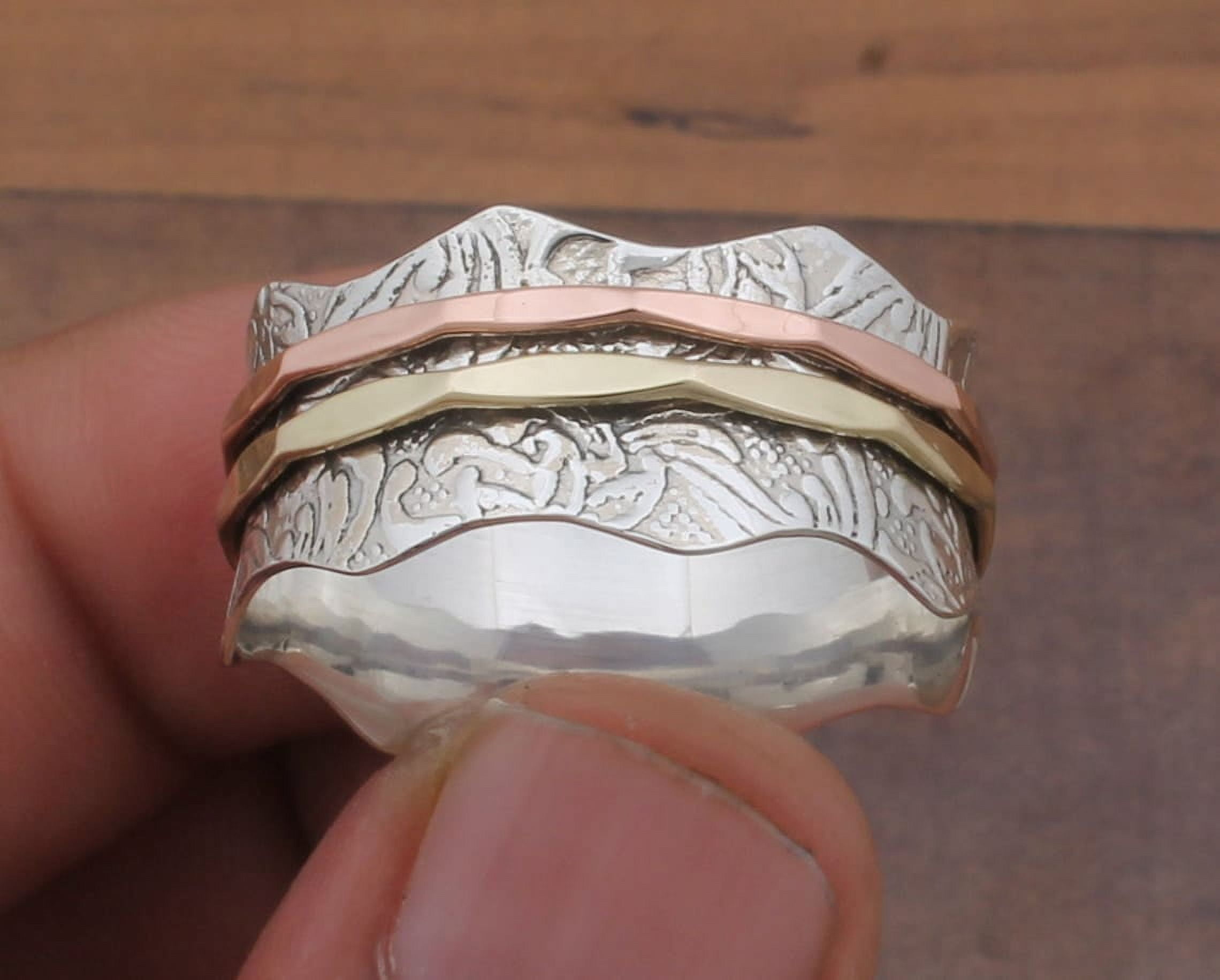 Handmade 925 Sterling Silver Spinner Ring for Men & Women – Textured ...