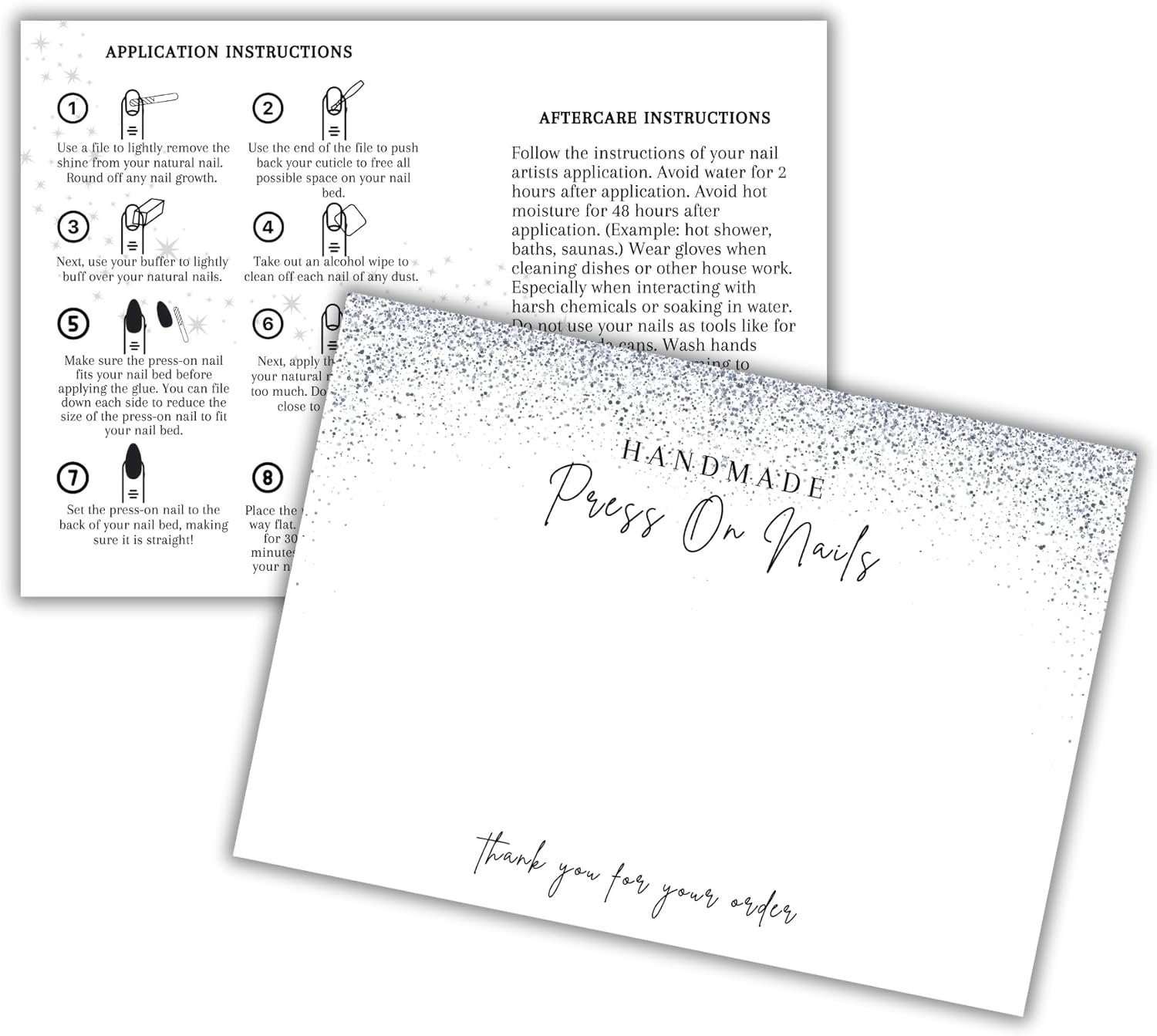 Handmade Acrylic Press On Nails Display Card 5x7 30 pk w/Application ...