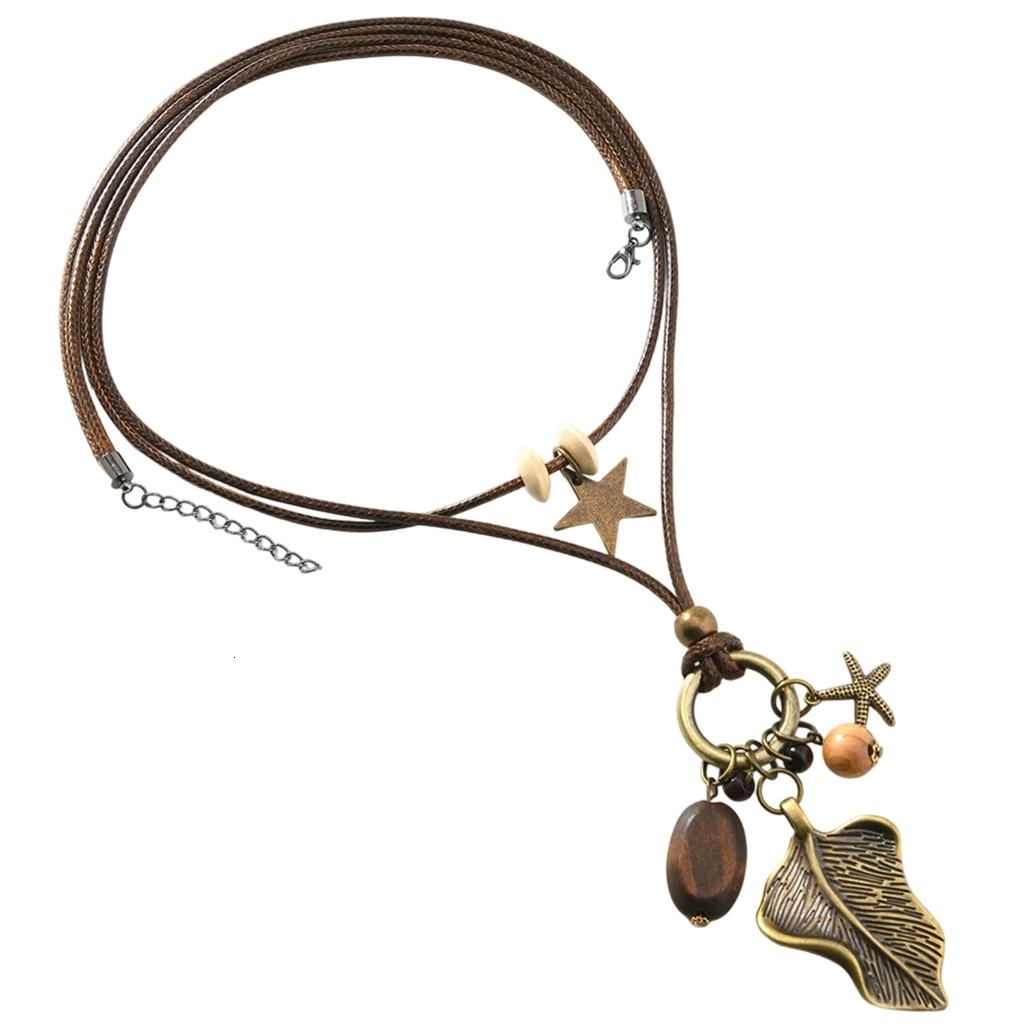 Handmade Adjustable Ethnic Leaf Pendant Necklace With Wood Beads Alloy ...