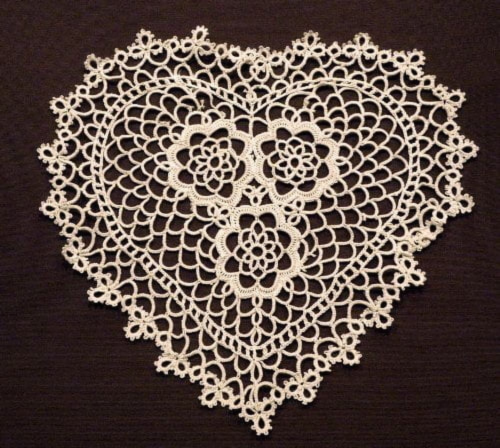 Handmade All-over Tatted Lace Doilies, 8" Heart Shaped, Beige Color ...