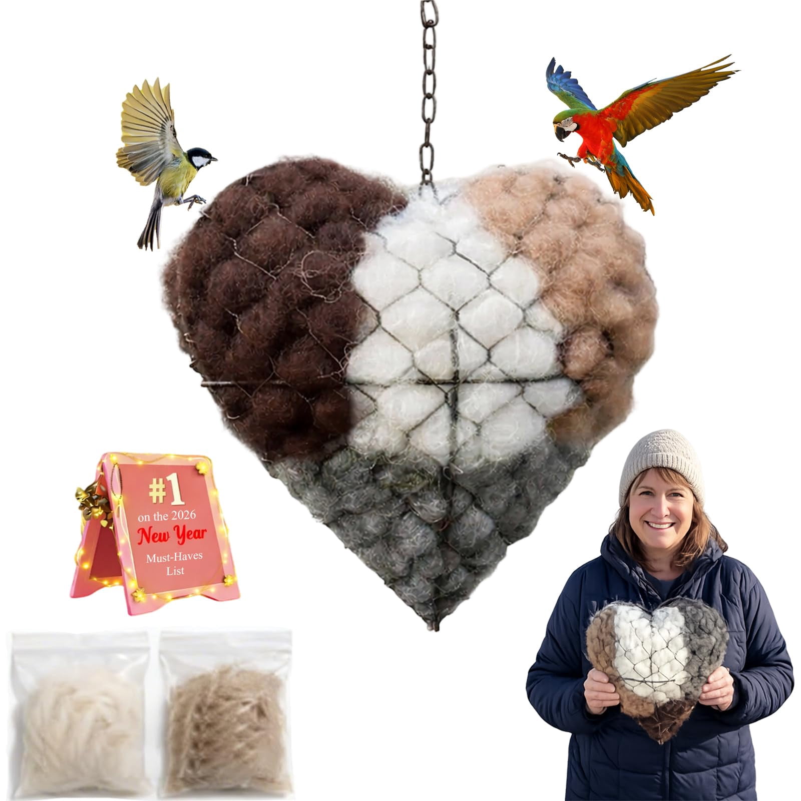 Handmade Alpaca Fiber Bird Nesting Heart, 2026 Upgrade Birds Nests ...