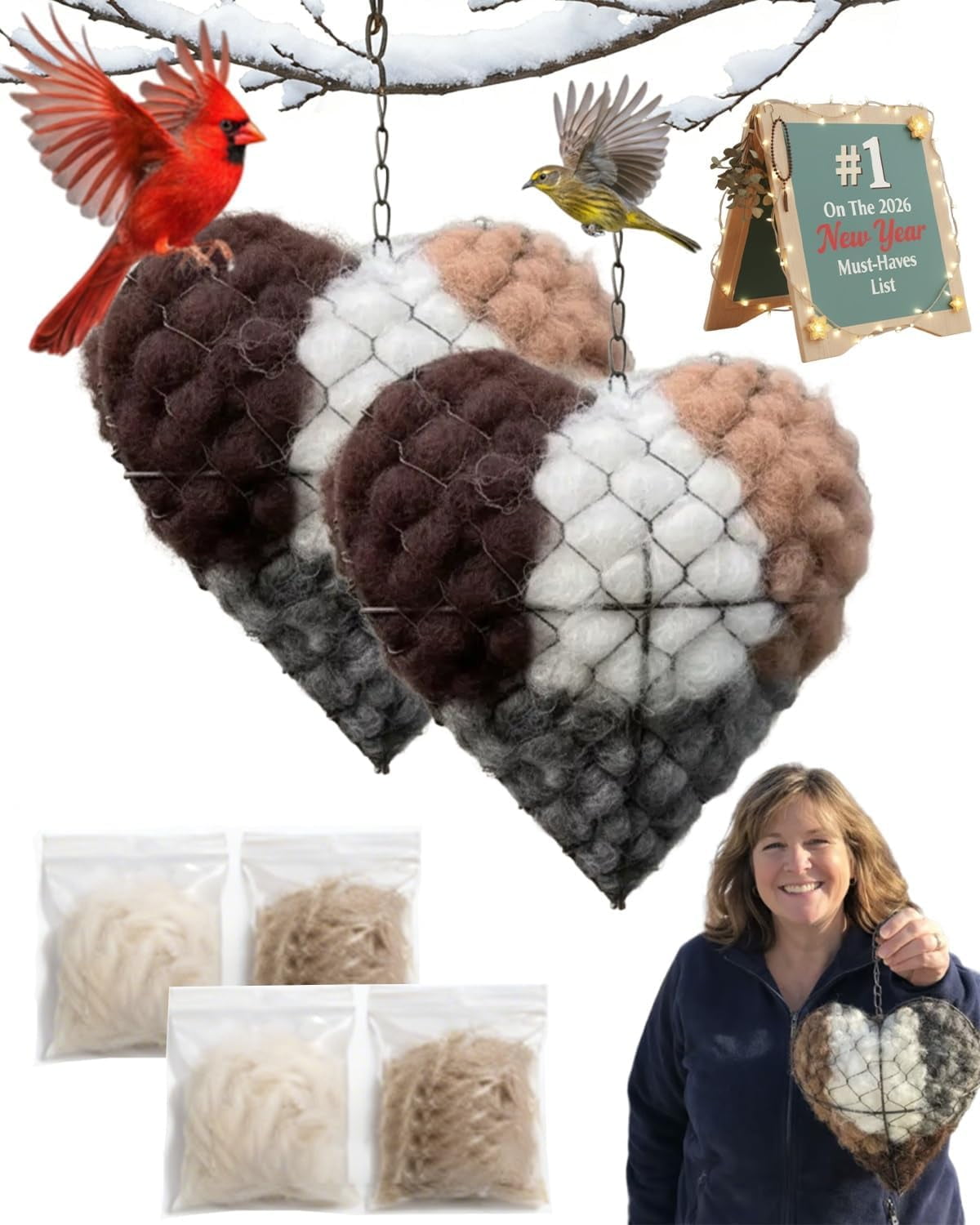 Handmade Alpaca Fiber Bird Nesting Heart, Alpaca Bird Nesting Material ...