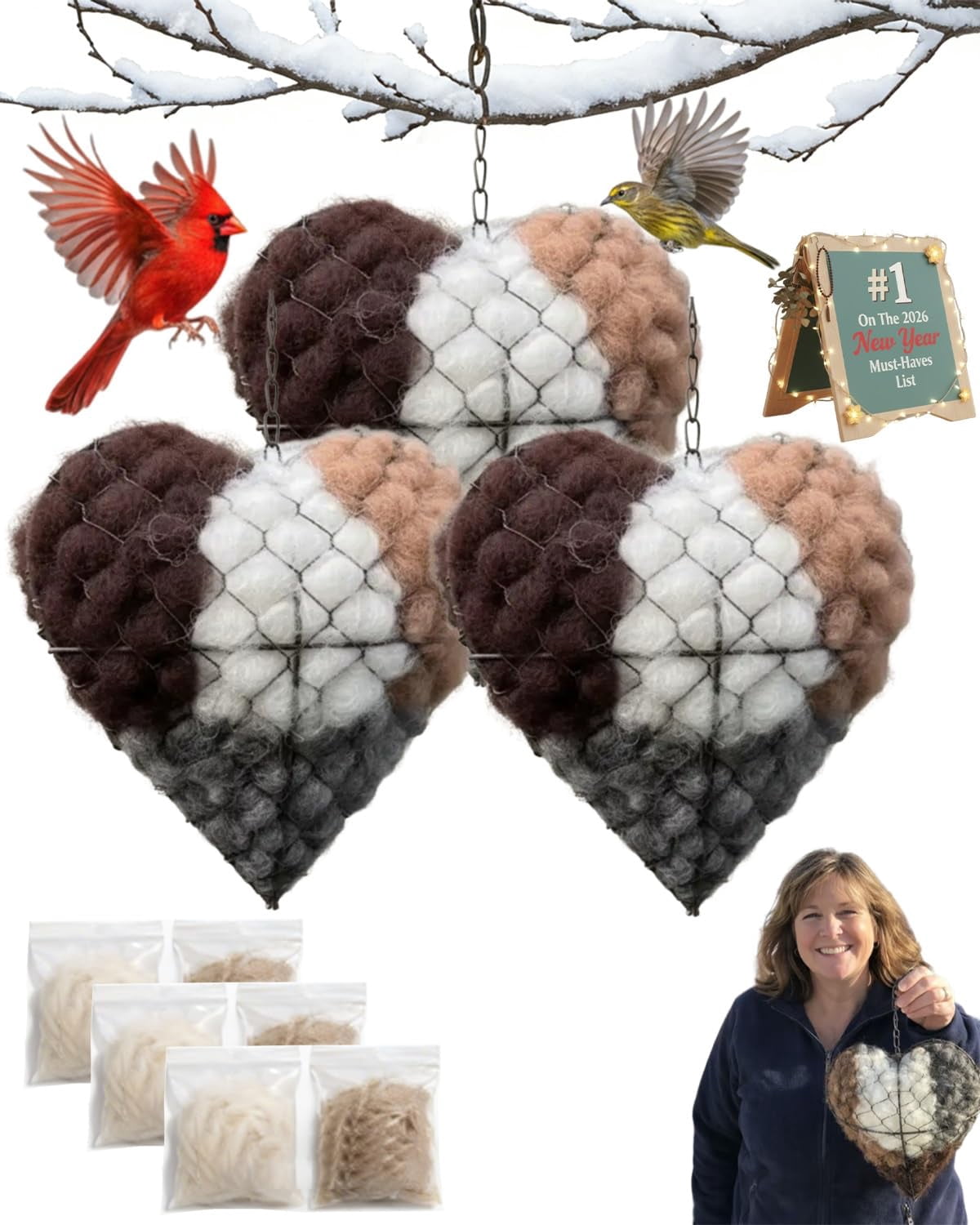 Handmade Alpaca Fiber Bird Nesting Heart, Birds Nests Material Holder ...
