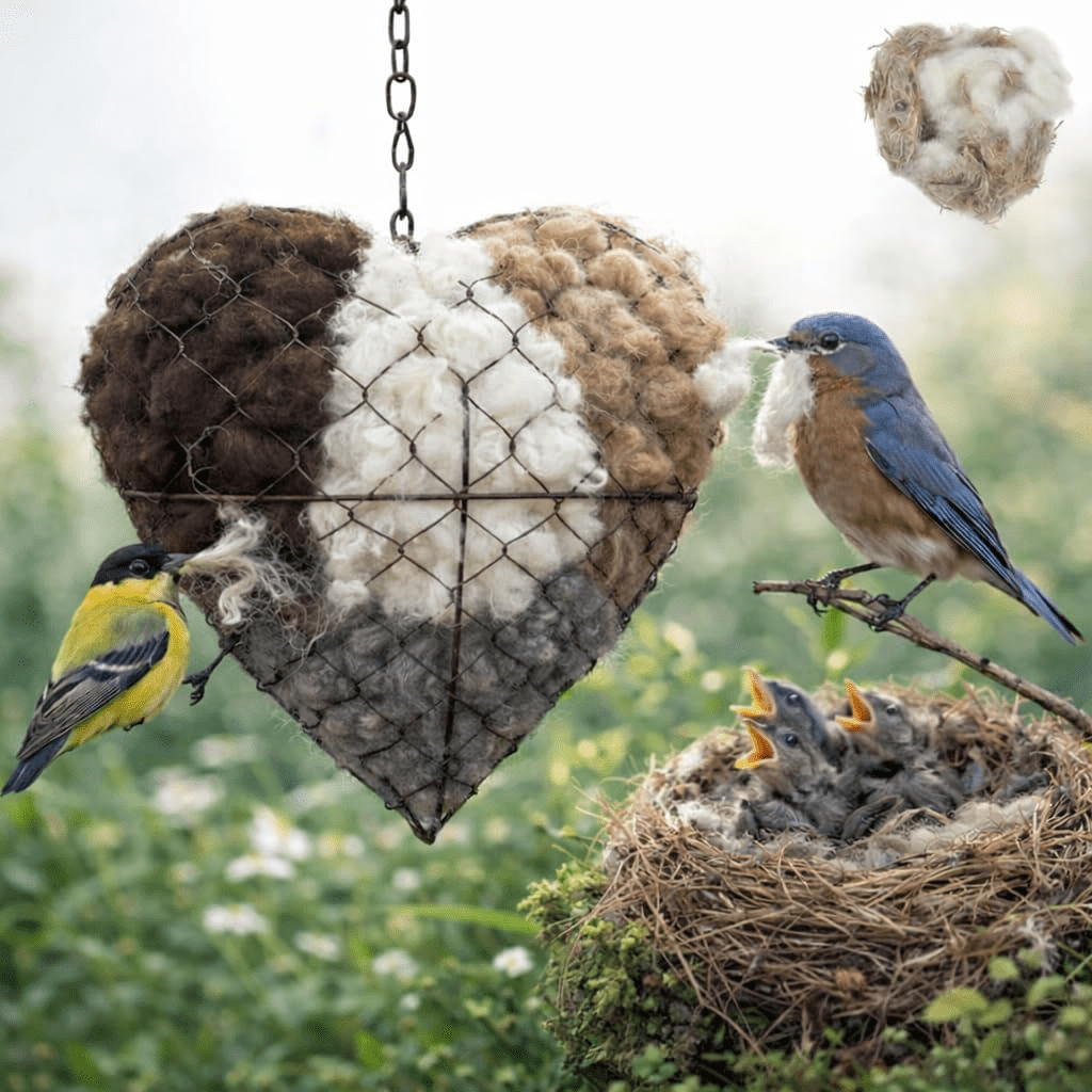 Handmade Alpaca Fiber Bird Nesting Heart,Refillable Nature Wool ...