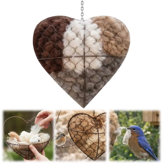 Handmade Alpaca Fiber Bird Nesting Heart, Refillable Nature Wool ...