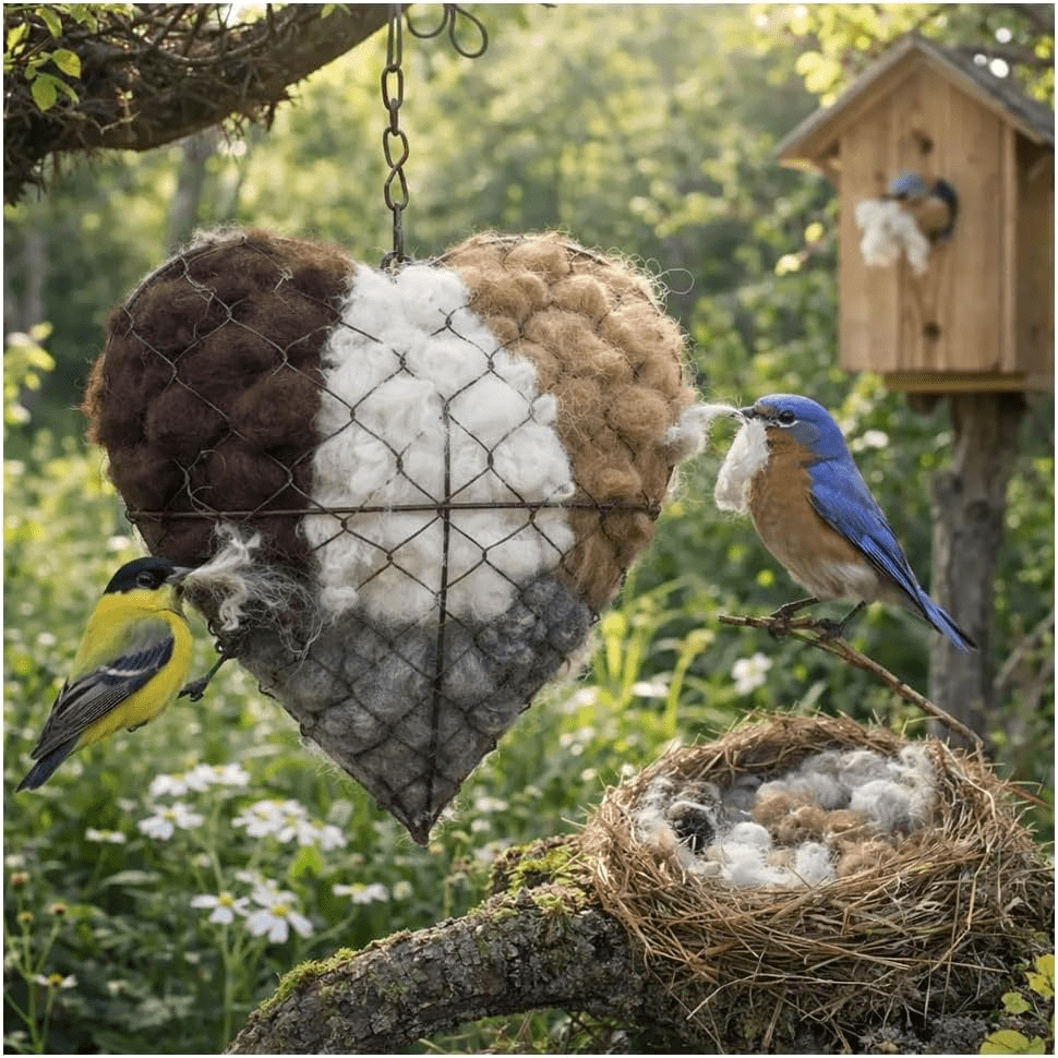 Handmade Alpaca Fiber Bird Nesting Heart, Refillable Nesting Kit with 3 ...