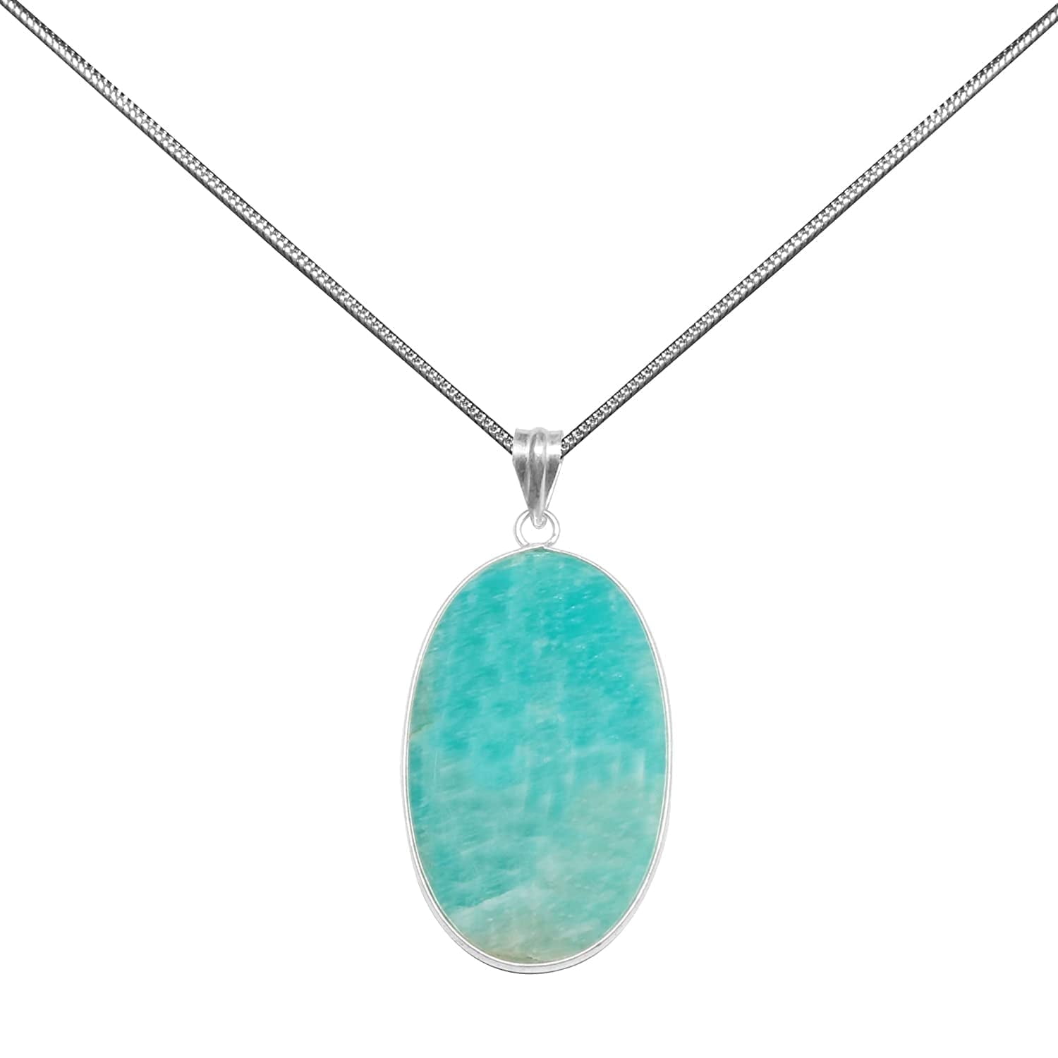 Handmade Amazonite Pendant Necklace 18" - Beautiful Gemstone with Brass ...