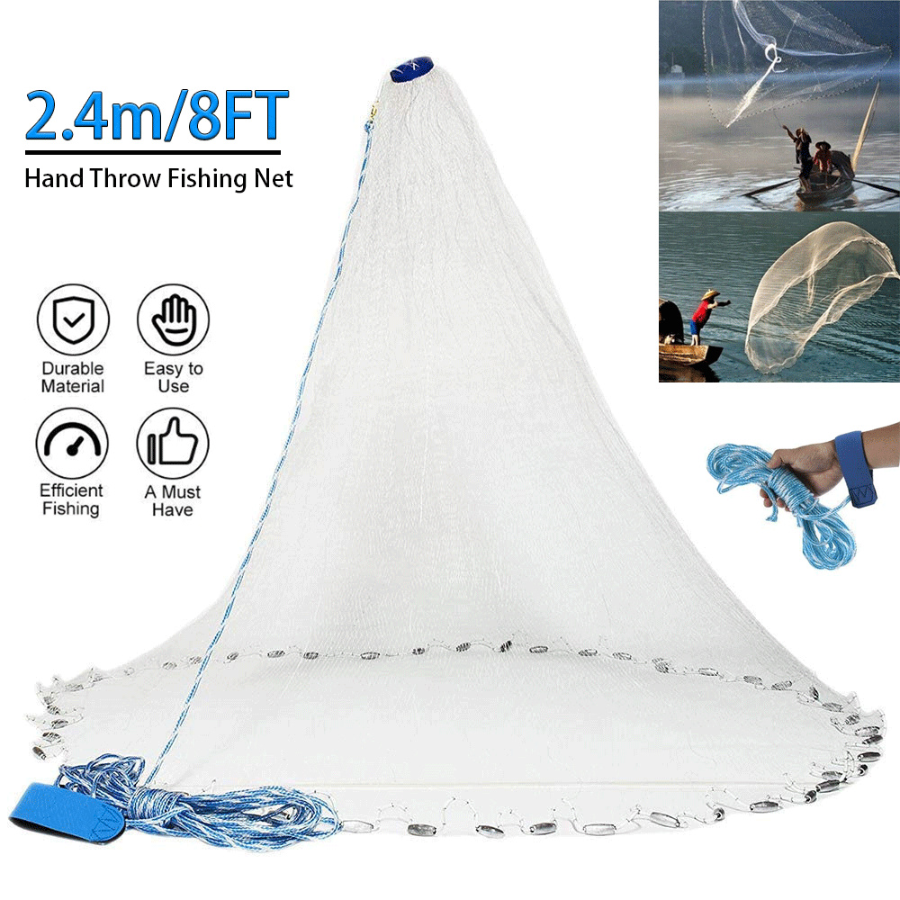 Pro Cast Net Fishing Mesh Saltwater Bait Drawstring Catch,6ft/8ft/12ft ...