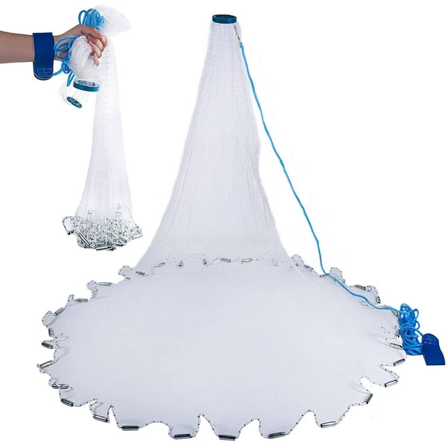 Handmade American Saltwater Fishing Cast Net with Heavy Duty Real Zinc ...