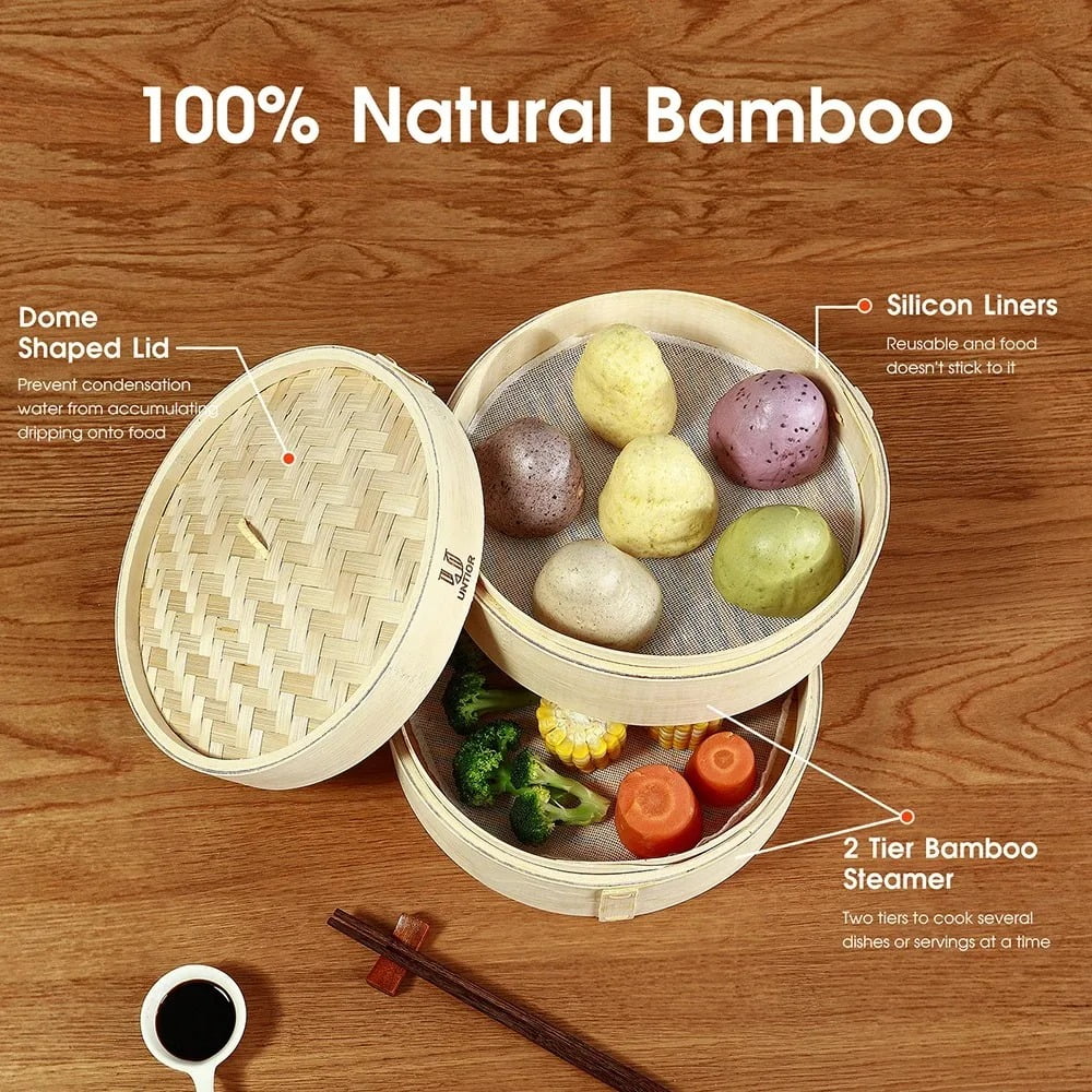 Handmade Bamboo Steamer 3 Tier & Lid Premium Bamboo Steamer Basket 100% ...
