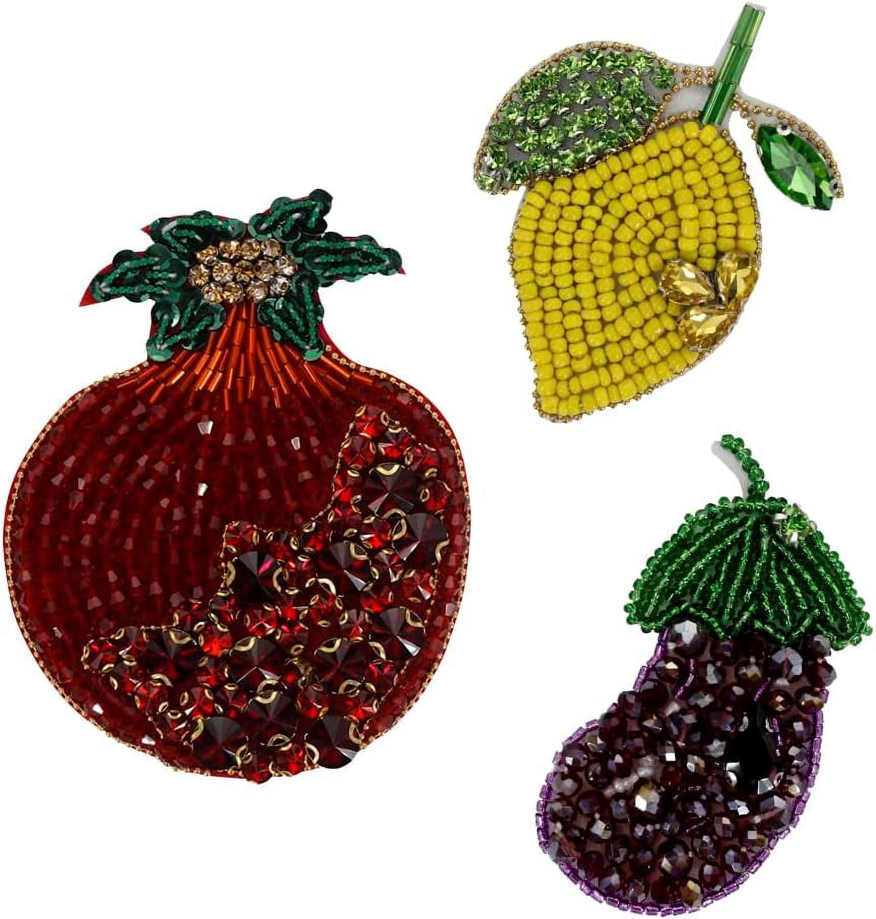 Handmade Beaded Badges Pomegranate Rhinestone Appliques Lemon Eggplant ...